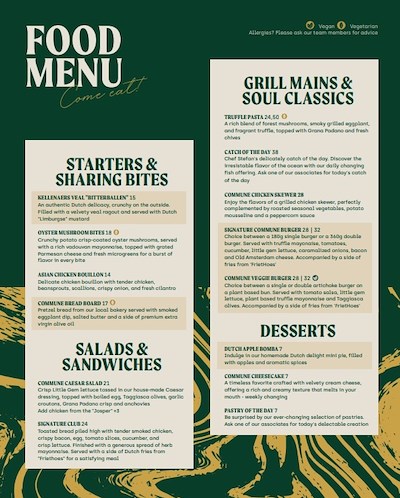 Menus of Commune, the Gate Bar and Stripes Restaurant at Sheraton ...