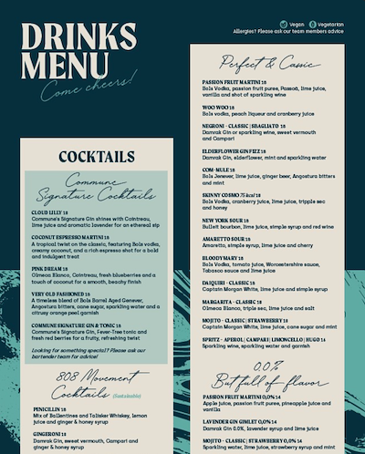 Menus of Commune, the Gate Bar and Stripes Restaurant at Sheraton ...