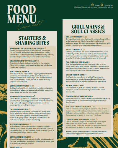 Menus of Commune, the Gate Bar and Stripes Restaurant at Sheraton ...