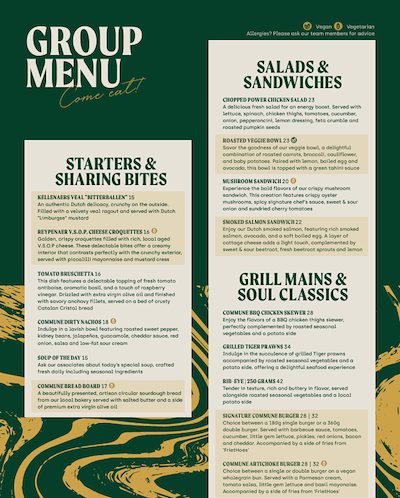 Menus of Commune, the Gate Bar and Stripes Restaurant at Sheraton ...